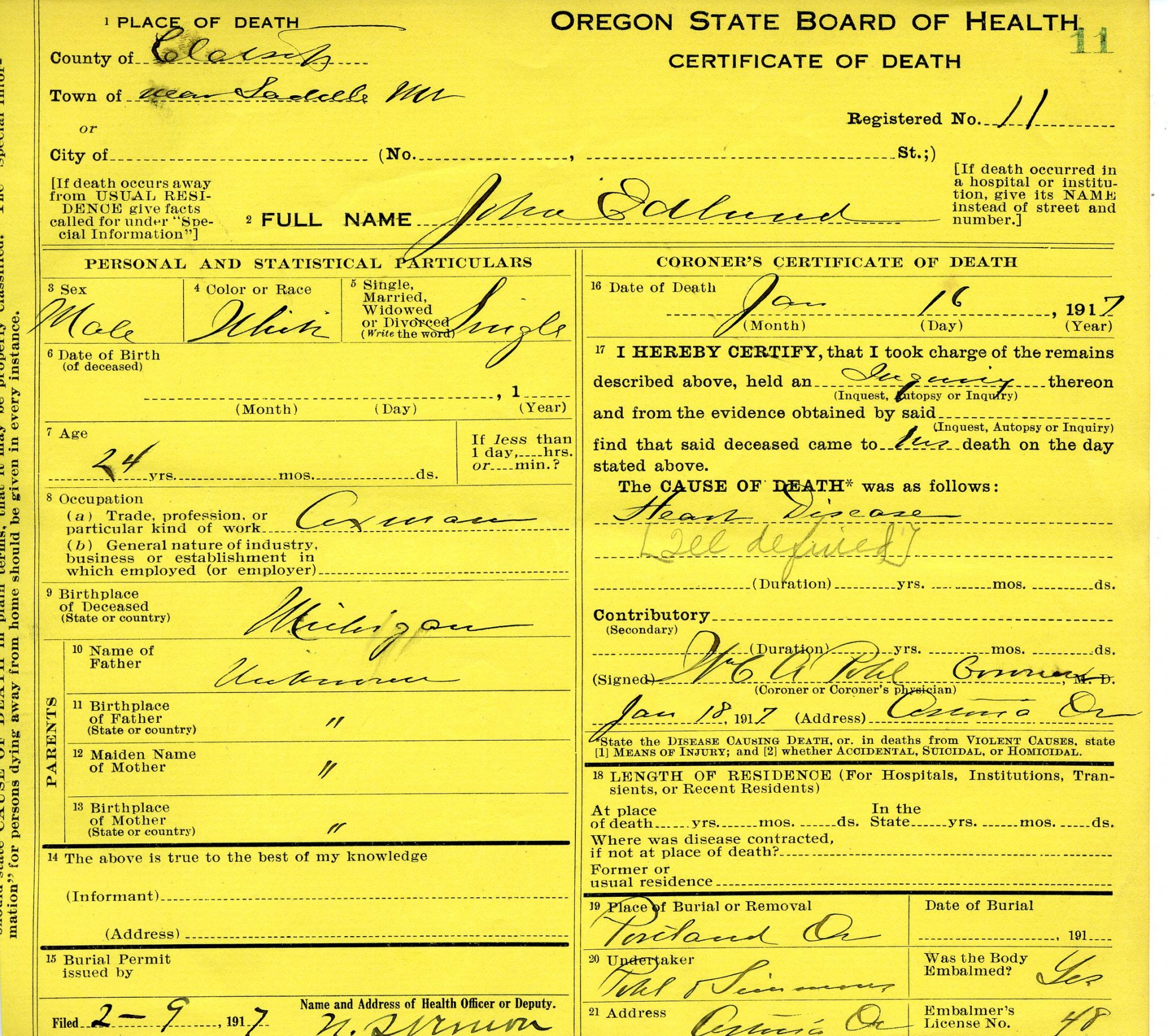 Death Certificates – Swedish Roots in Oregon